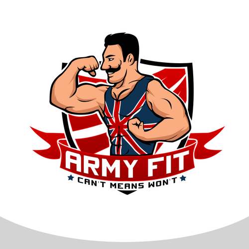 Create a fun old fashioned characature of body builder logo for Army ...