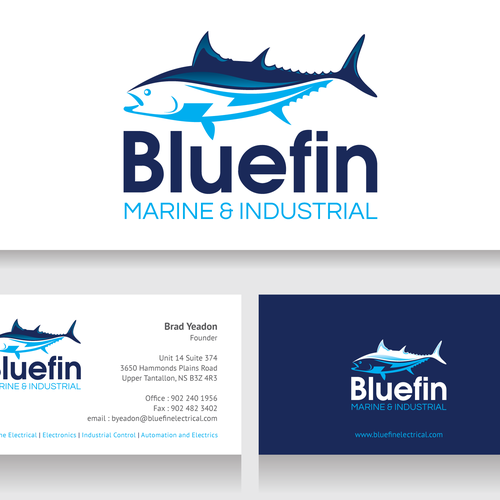 Create a new business card and logo for Bluefin Marine & Industrial ...