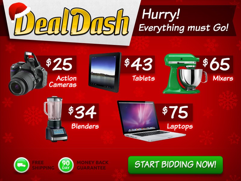Create a unique 800x600px interstitial banner ad for DealDash (Blind ...