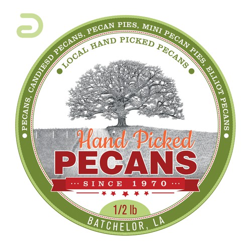 Create a classic and fun label for packaged pecan candy and pies ...