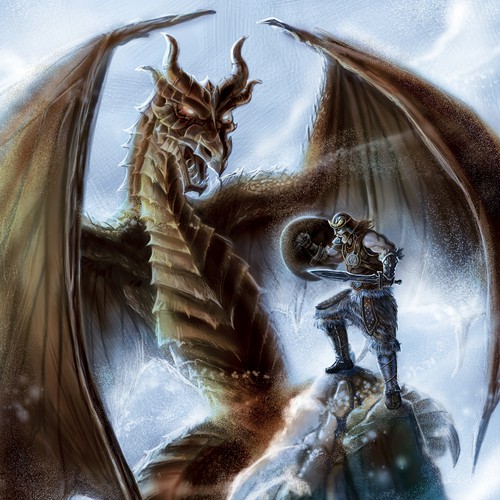 Art print: Warrior fights with dragon in the north | Illustration or ...