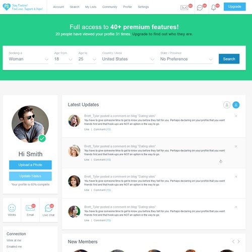 Dating site needs a good "my account" page design | Web page design contest