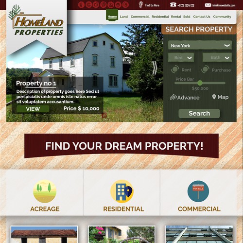 Create a clean, rustic page for a local real estate company | Landing ...