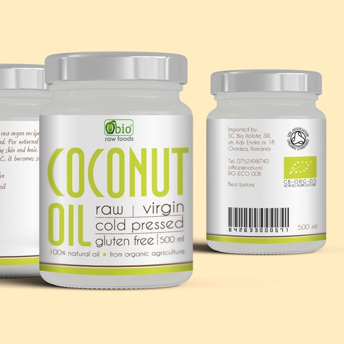 Create a modern and clean label for organic coconut oil 500ml jar ...