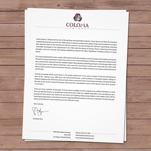 Letterhead for Venture Capital Group | Stationery contest