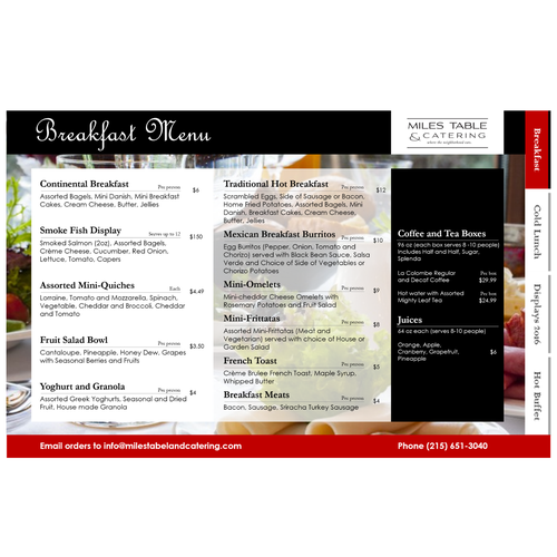 Create Catering Menus for Miles Table & Catering | Menu contest