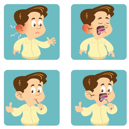Contemporary illustrations for kids' fun earache treatment ...