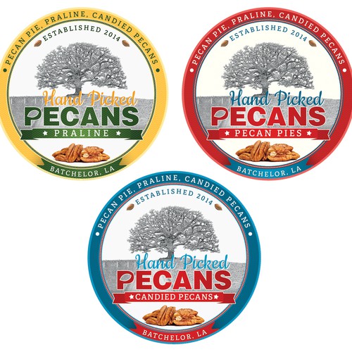 Create a classic and fun label for packaged pecan candy and pies ...