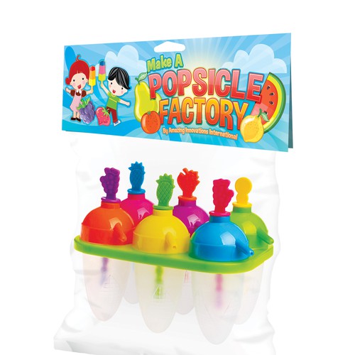 Create a simple and captivating Fruit Popsicle package design for kids ...