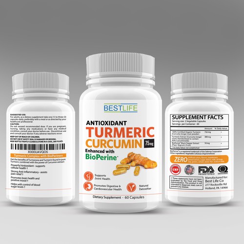 Design A Creative Supplement Label for: Turmeric Curcumin | Product ...