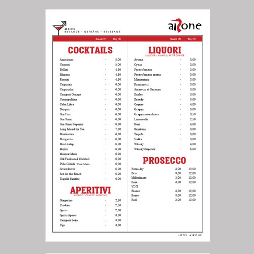 Cool Menu for a bar of a Hotel in a seaside in Italy | Menu contest