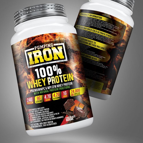 Pumping Iron Supplements - 100% Whey Protein Packaging Label Design ...