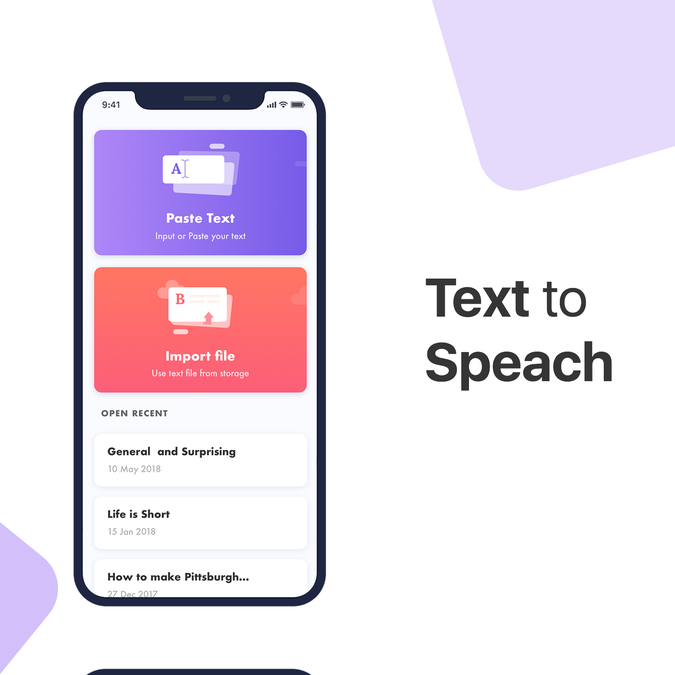 Design a simple and clean UI for a Text to Speech app | App design contest