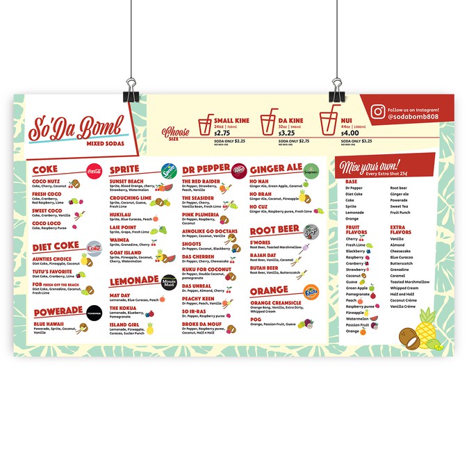 So'Da Bomb Dry soda bar menu needed! | Menu contest