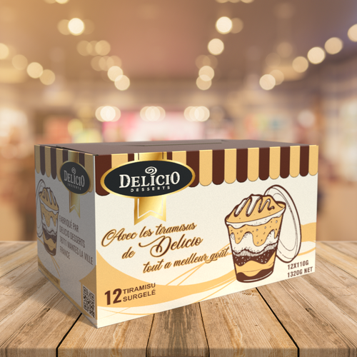 Créer un packaging de la marque de dessert tiramisu DELICIO / Create a ...