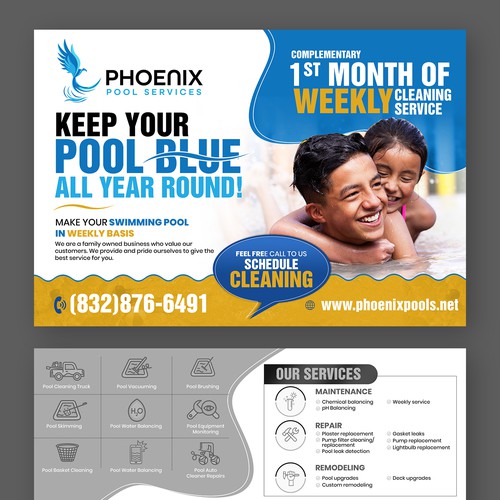 Designs | Creatively simple postcard design for pool cleaning company ...