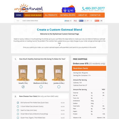 MyOatmeal.com needs you to redesign our CUSTOM OATMEAL page | Web page ...