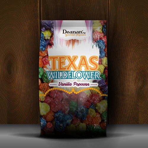 Design a "Popping" package for a new flavor of Deanan Gourmet Popcorn ...