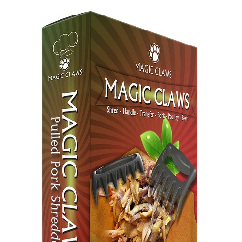 Box design for "Magic Claws" brand meat shredding claws | Product ...