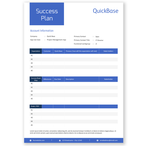 Success Plan Template | Other business or advertising contest