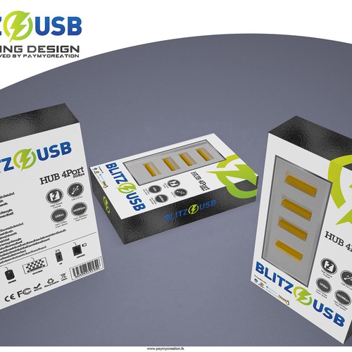 Create a striking, high quality outer package design for Blitz USB hub ...