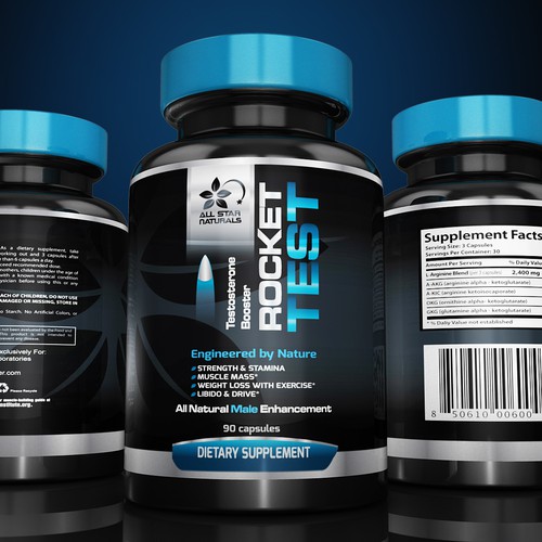 Create a standout product label for an all natural male testosterone ...