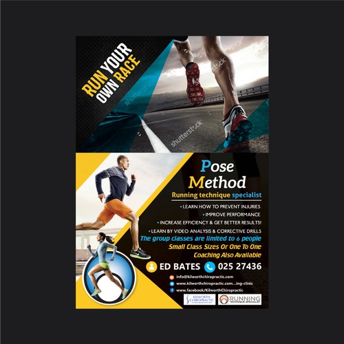 create a catchy flier for Pose Method running technique clinics ...