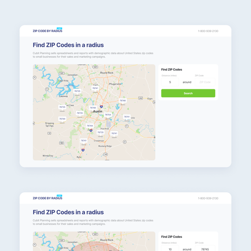 Designs | 1 Page Web App to Show Zip Codes in A Radius | Other web or ...