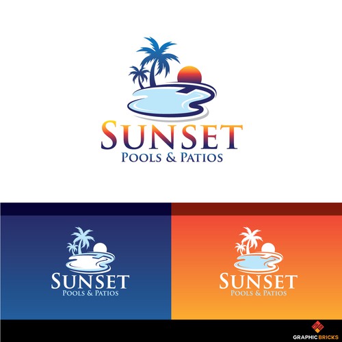 Sunset, Palm Tree & Pool logo for swimming pool construction | Logo ...