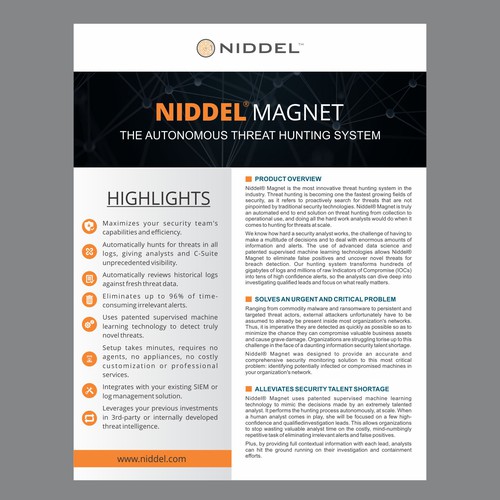 Help Niddel create a Data sheet for its innovative information security ...