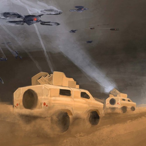 Illustrate a drone swarm attack and defense operation. | Illustration ...