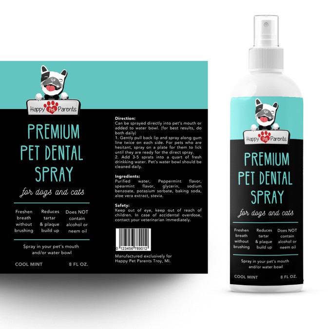 Need a label for a pet breath freshener/dental spray product | Product ...