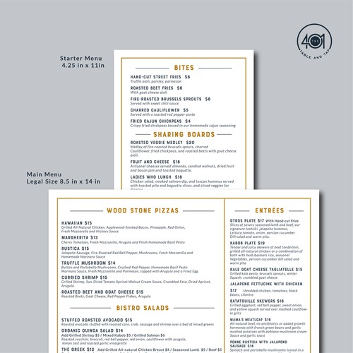 THE '401 TABLE AND TAP MENU DESIGN | Menu contest