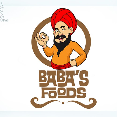 Create a fun character with a logo instantly recognisable for Baba,s ...