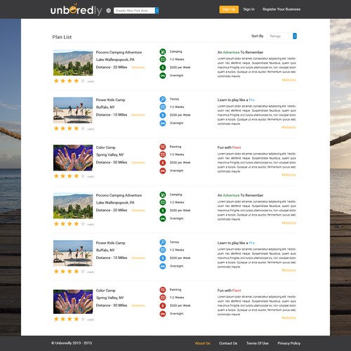 Modern and User Friendly web page design for an activity planning site ...
