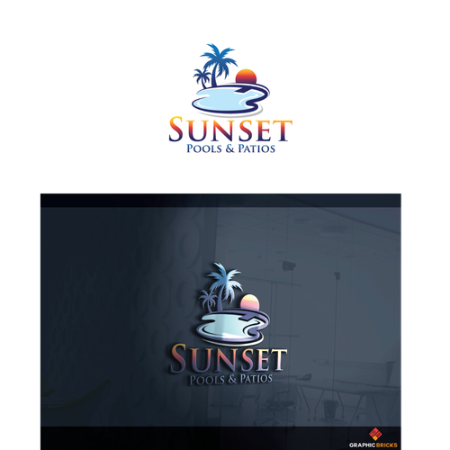 Sunset, Palm Tree & Pool logo for swimming pool construction | Logo ...