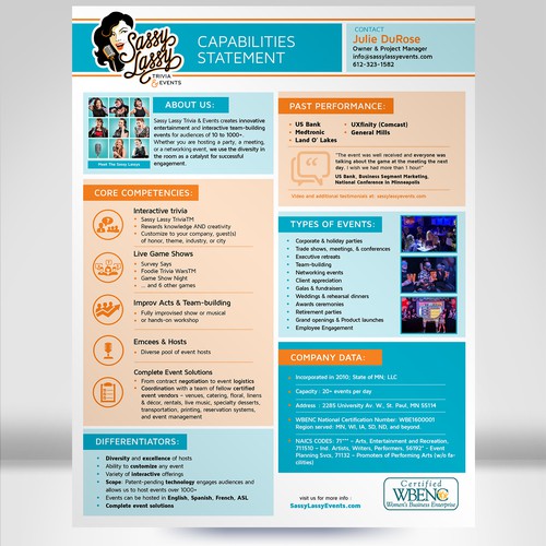 Design a one-sheet for an entertainment company (example provided ...