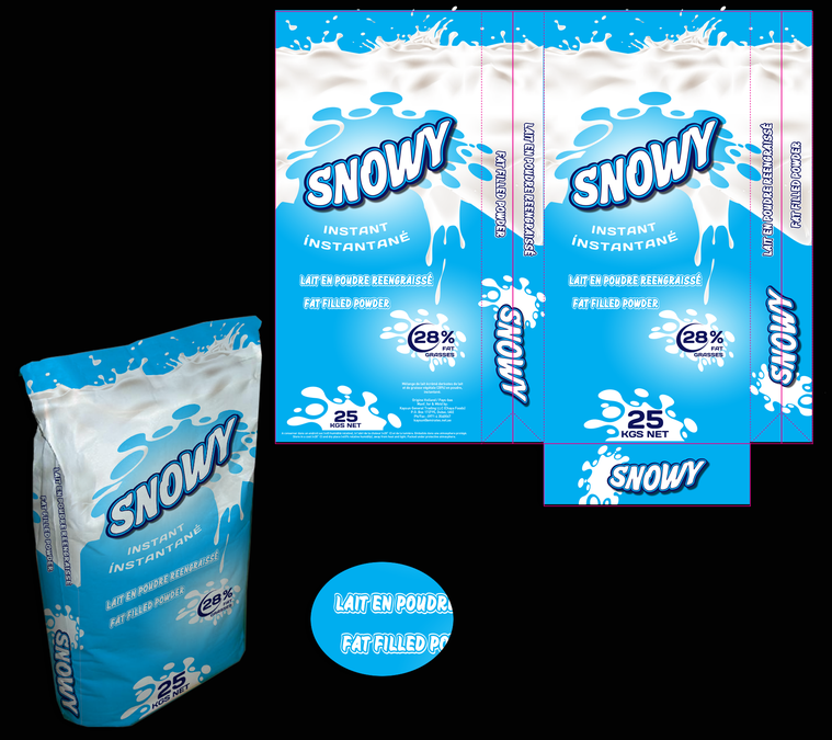 Create a new design of a 25 kgs milk powder bag for Hoogwegt (SNOWY ...