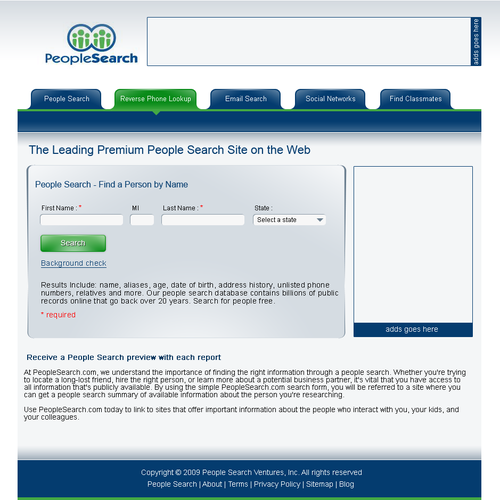 Redesign of PeopleSearch.com | Web page design contest
