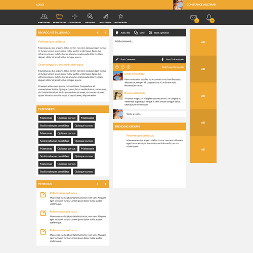 Social Networking User Interface (Main Page Layout) | Other web or app ...