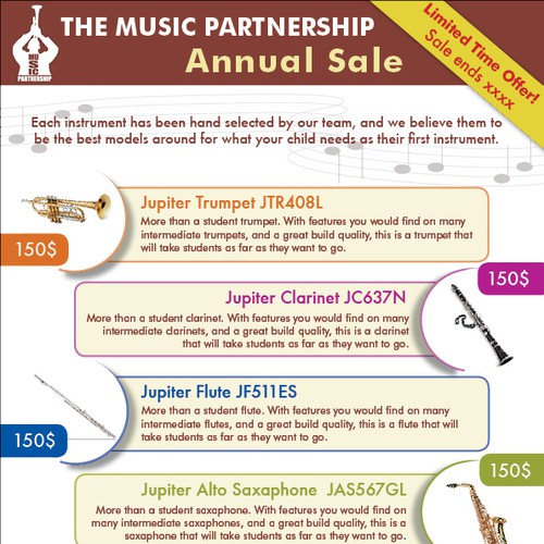 Flyer for musical instrument sale for school students | Postcard, flyer ...