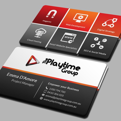Create a simple but modern business card for The Playtime Group ...