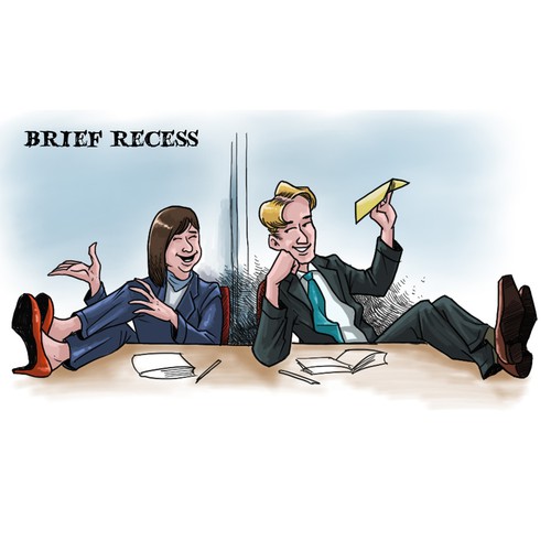 Designs | Cartoon illustration of executive man and woman kicked back ...