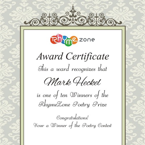 Create a beautiful award certificate for the rhymezone poetry prize ...