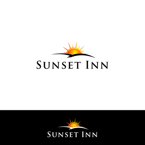 Create a modernize logo for Sunset Inn with Solid background color in ...
