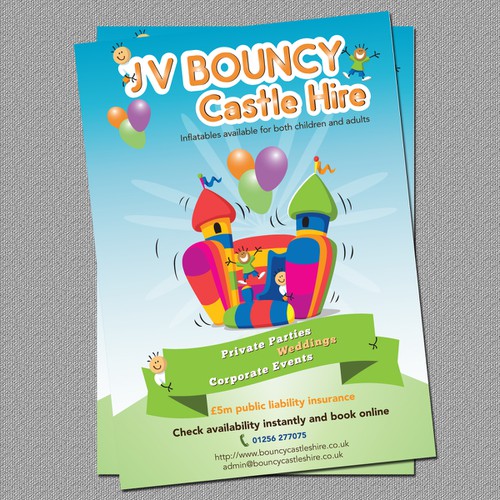 Fun yet informative flyer for JV Bouncy Castle Hire! | Postcard, flyer ...