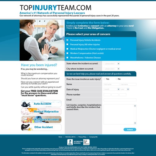 Designs | Personal Injury Landing Page | Web page design contest