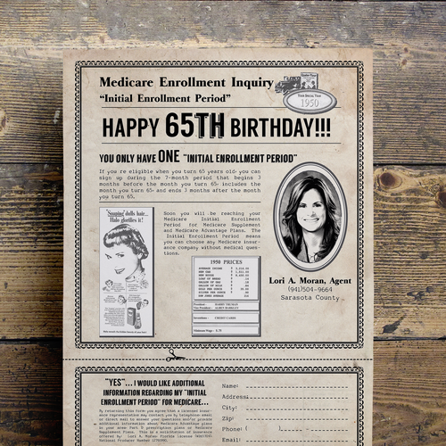 Create a mailer for people turning 65 years old | Stationery contest