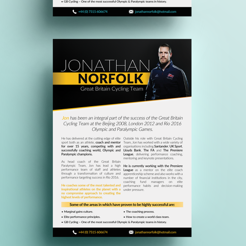 Design a profile page for an elite sports coach | Other design contest