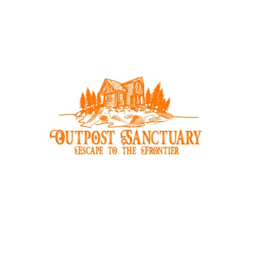 Design a logo that captures the look of a rugged outpost log cabin and ...